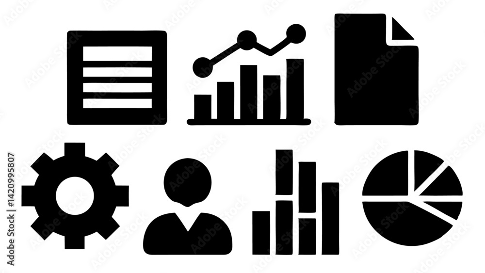 Professional icon set depicting business intelligence strategy and ...