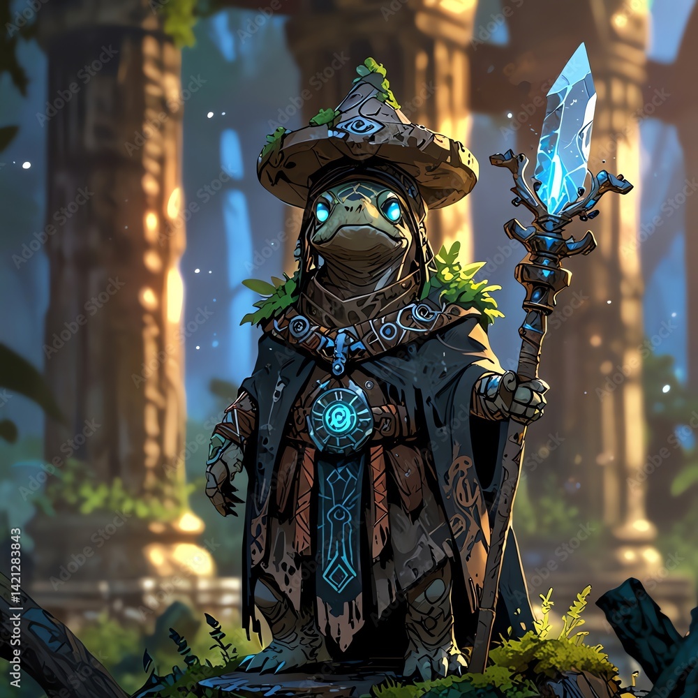 Mystical Frog Shaman Guardian of Ancient Ruins Stock Illustration ...