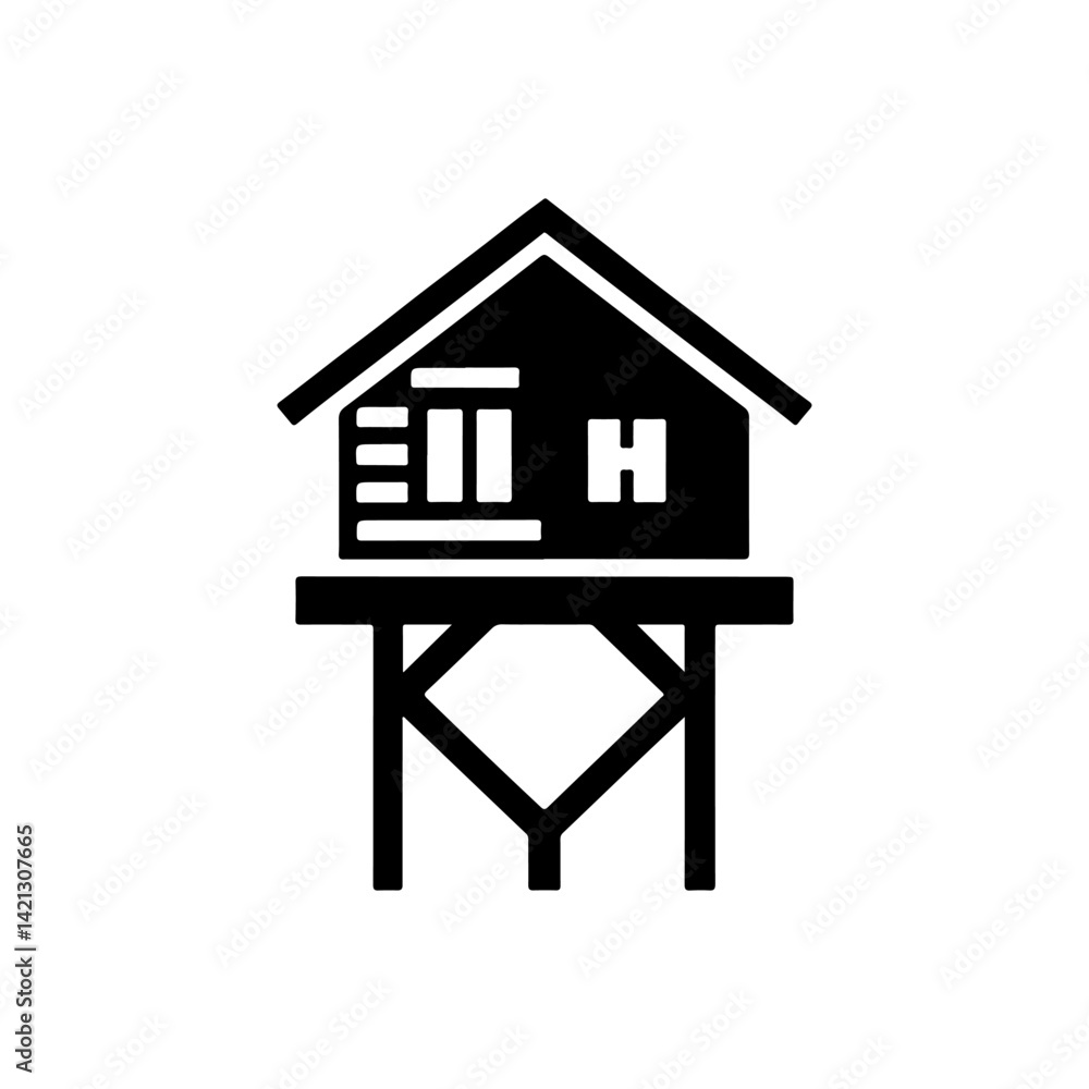 treehouse vector logo illustration. black and white icon silhouette ...