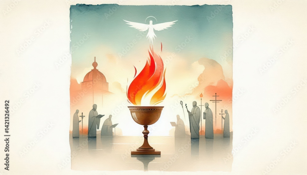 Holy spirit descending illustration of pentecost sunday with flame and ...