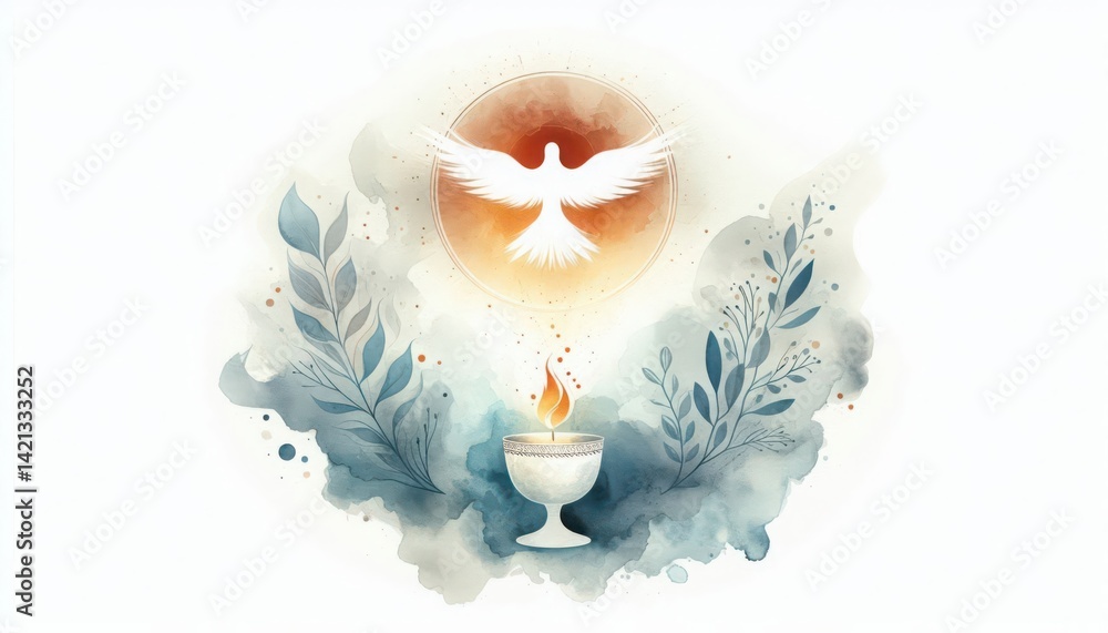 Watercolor holy spirit dove illustration for pentecost sunday and ...