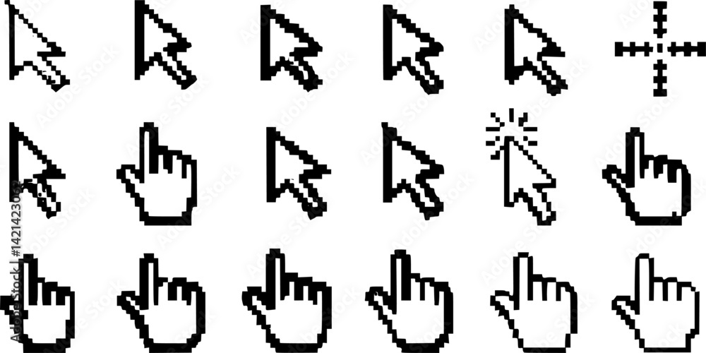 Pixel mouse cursor icon set Clipart image isolated on white background. Stock Vector | Adobe Stock