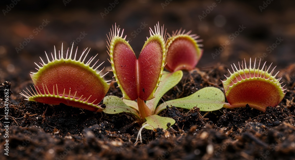 Detailed Close-Up of Venus Flytrap Dionaea Muscipula Showing Red Trap ...