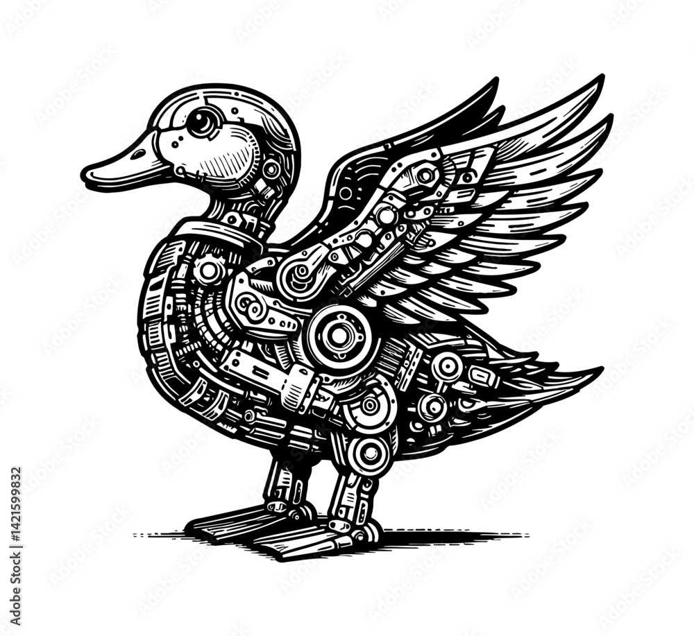 Stock-Vektorgrafik „Duck Teal Goose Swan robot mecha wearing futuristic ...