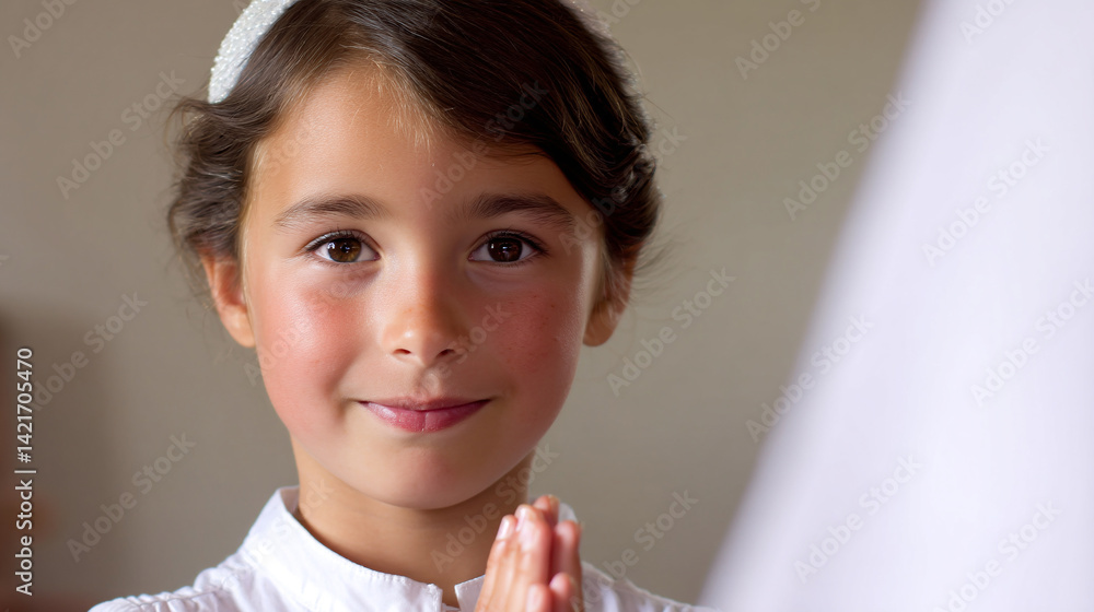 First communion girl portrait praying hands religious ceremony catholic ...