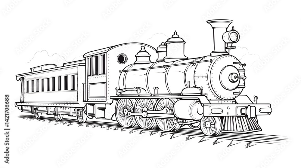 Vintage Steam Locomotive Hand Drawn Sketch Vector Illustration for ...