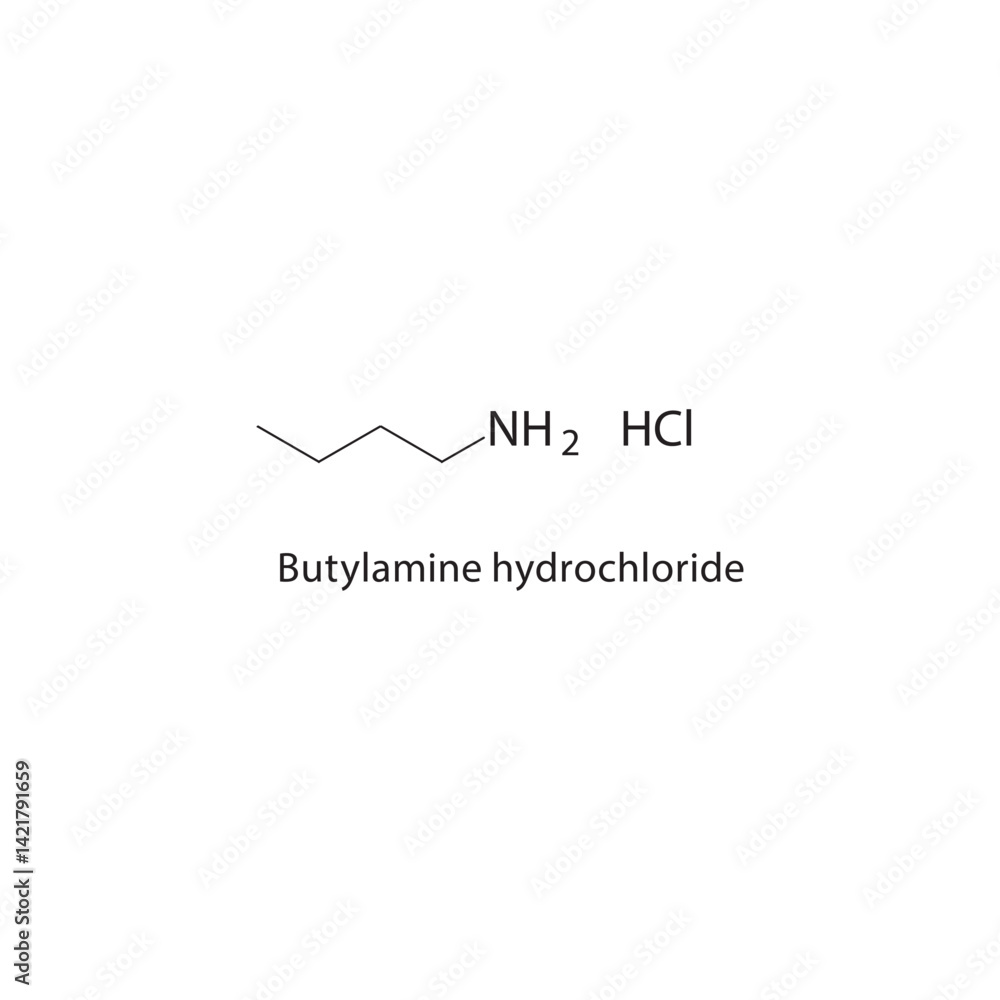 Butylamine hydrochloride skeletal structure. Amine salt compound ...