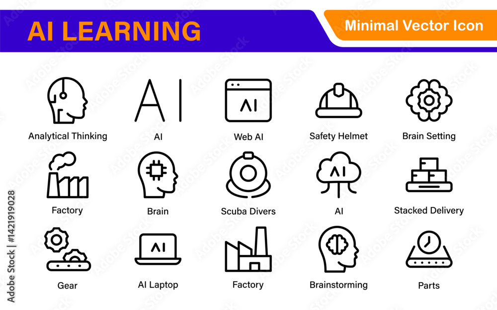 Artificial Intelligence Machine Learning Icons - AI, Neural Network, Deep Learning, Data Science ...