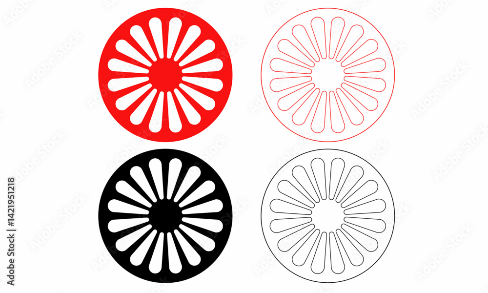 Gypsy wheel symbol icons in outline and solid styles. Ideal for ...
