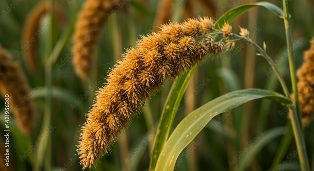 Millet Panicum Miliaceum Highlighting Seed Head and Leaf Arrangement ...