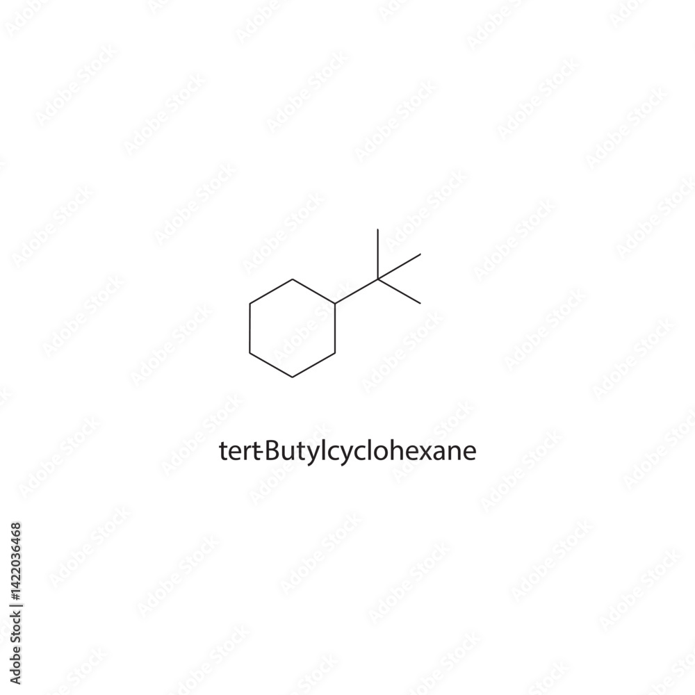 tert-Butylcyclohexane skeletal structure. Cycloalkane compound schematic illustration. Simple ...