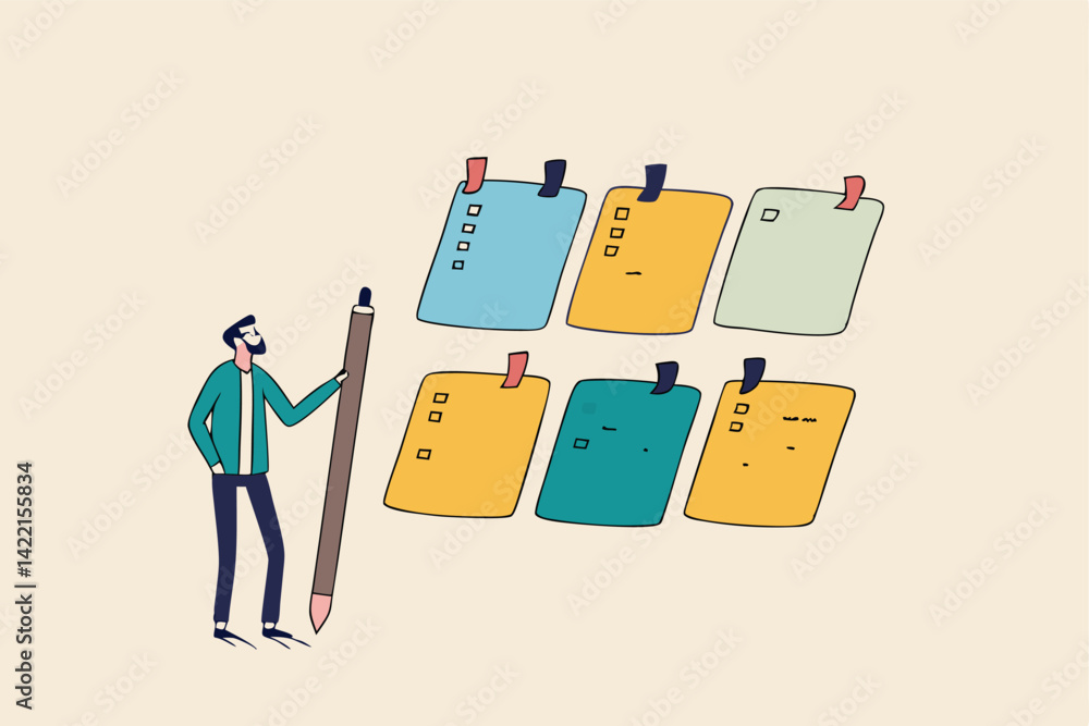 Review work progress on kanban board, todo list, in progress task and finished one, project ...