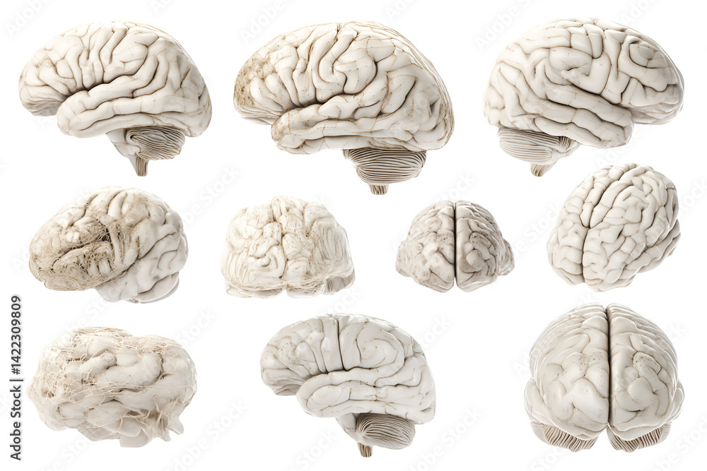 Multiple views of a human brain showcasing its intricate structure and ...
