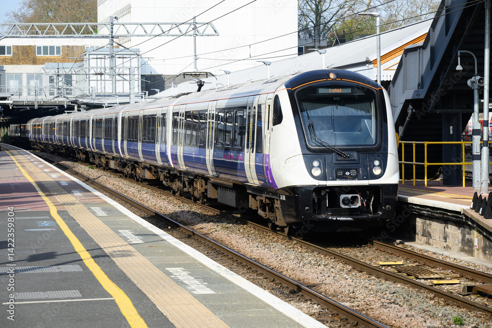 London, UK - April 1, 2025; Elizabeth Line class 345 electric multiple ...