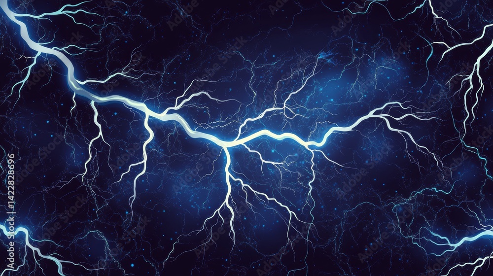 Dynamic cartoon lightning strike pattern creating web-like formation ...
