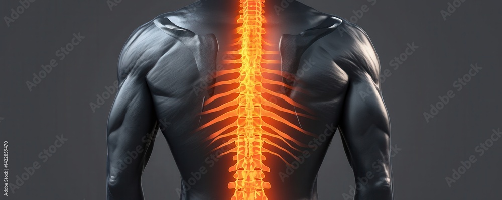 Spinal Cord Image of a human spine and muscular structure illuminated ...