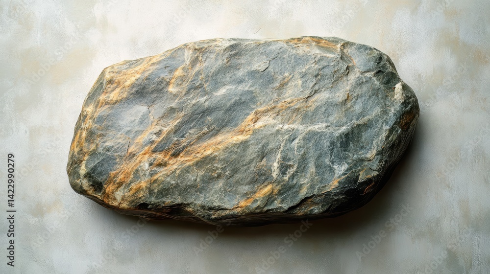 A top-down view of a single large rock with a smooth, polished surface ...