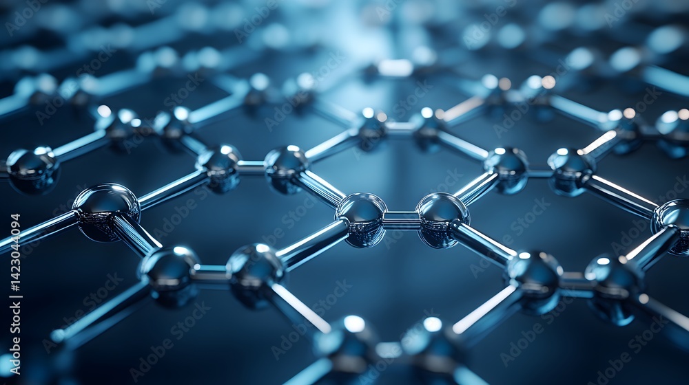 Microscopic 3D rende of a complex graphene atomic structure with ...
