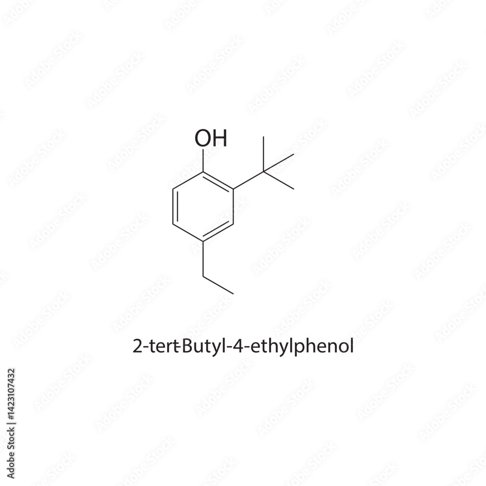2-tert-Butyl-4-ethylphenol skeletal structure. Phenol compound ...