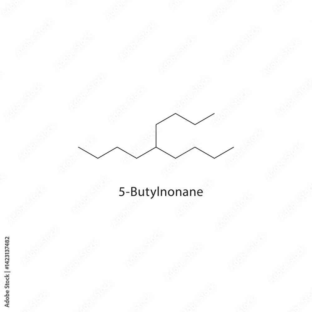 5-Butylnonane skeletal structure. Alkane compound schematic ...