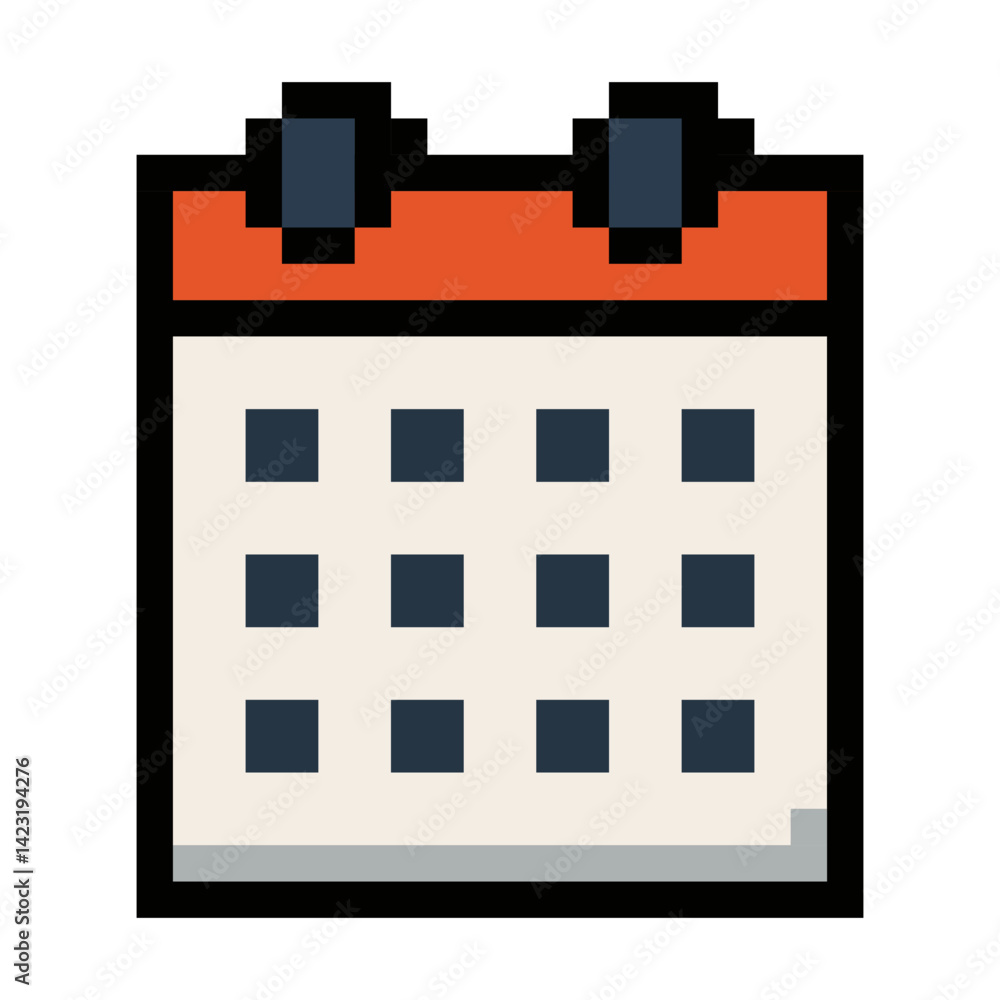 Pixel art calendar icon. Simple retro planner illustration in 8 bit ...
