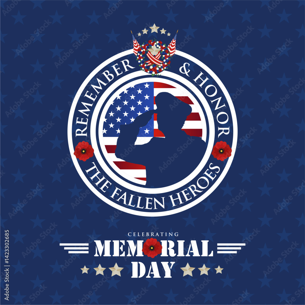 Memorial Day 2025 vector illustration design showing soldier ...