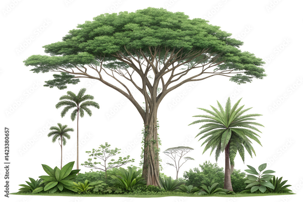 A tall ashoka tree. Polyalthia longifolia green plant isolated. The ...