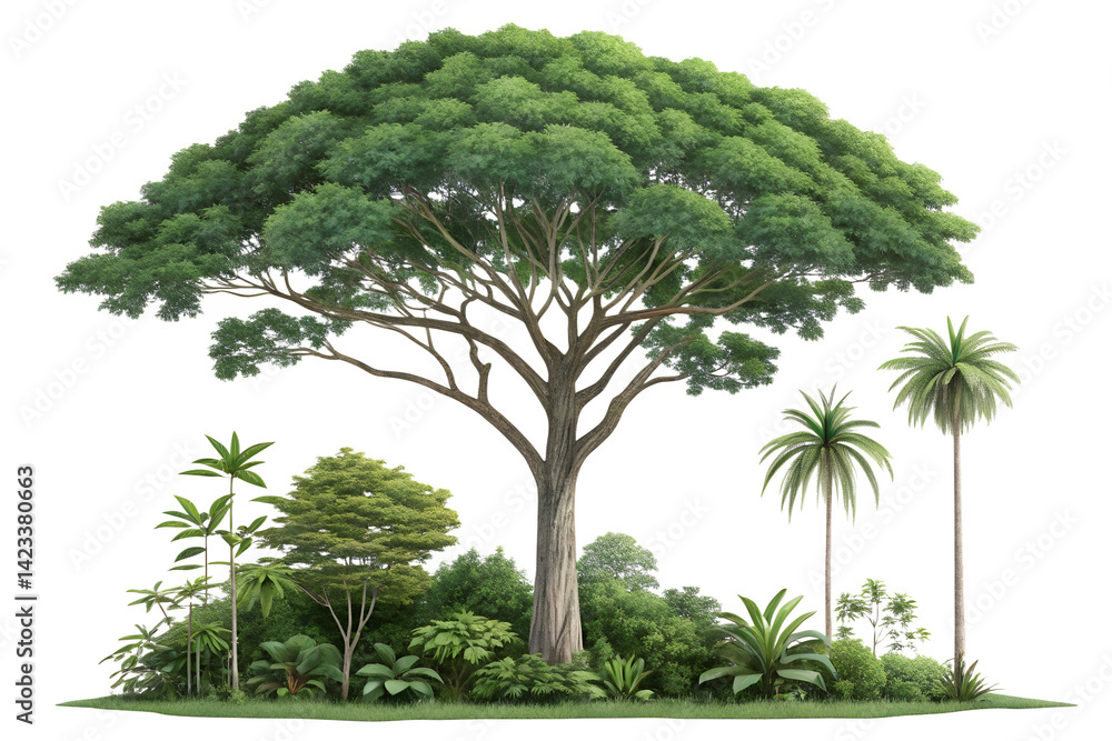 A tall ashoka tree. Polyalthia longifolia green plant isolated. The ...