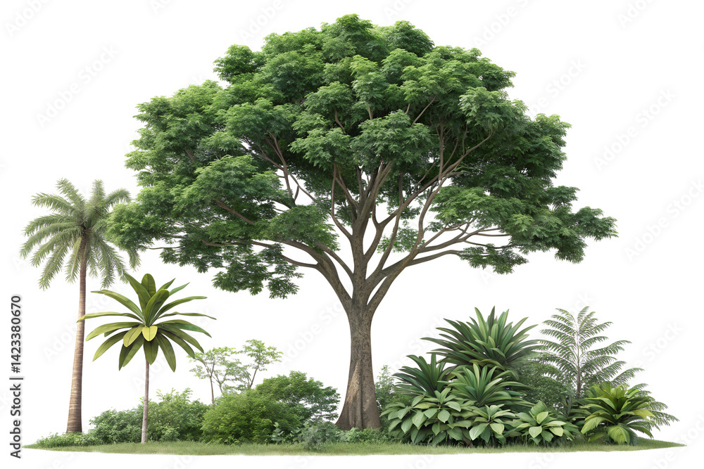 A tall ashoka tree. Polyalthia longifolia green plant isolated. The ...