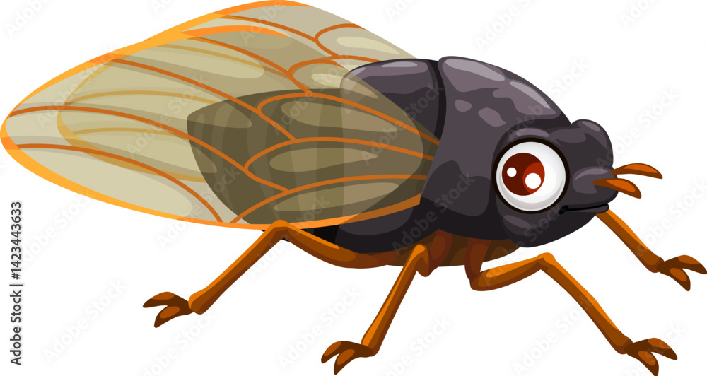 Cartoon cicada insect character with funny face and big googly eyes ...