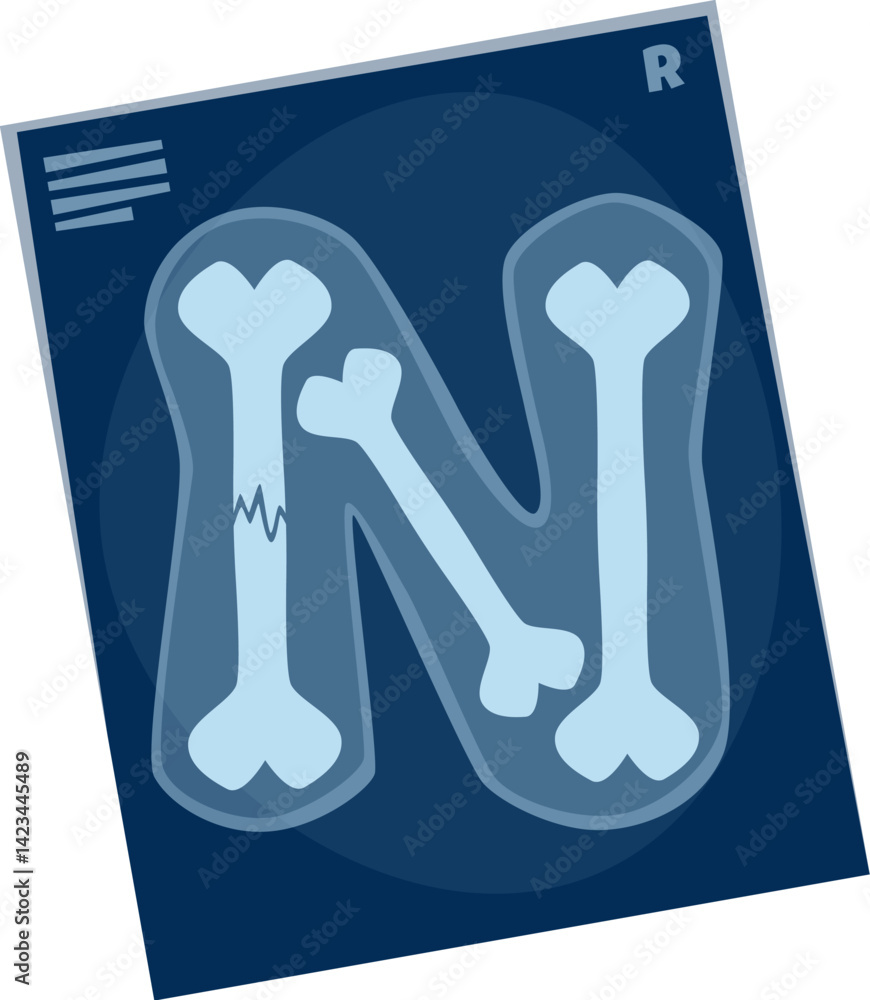 Healthcare cartoon font bones X-ray letter N. Healthcare kids ABC ...