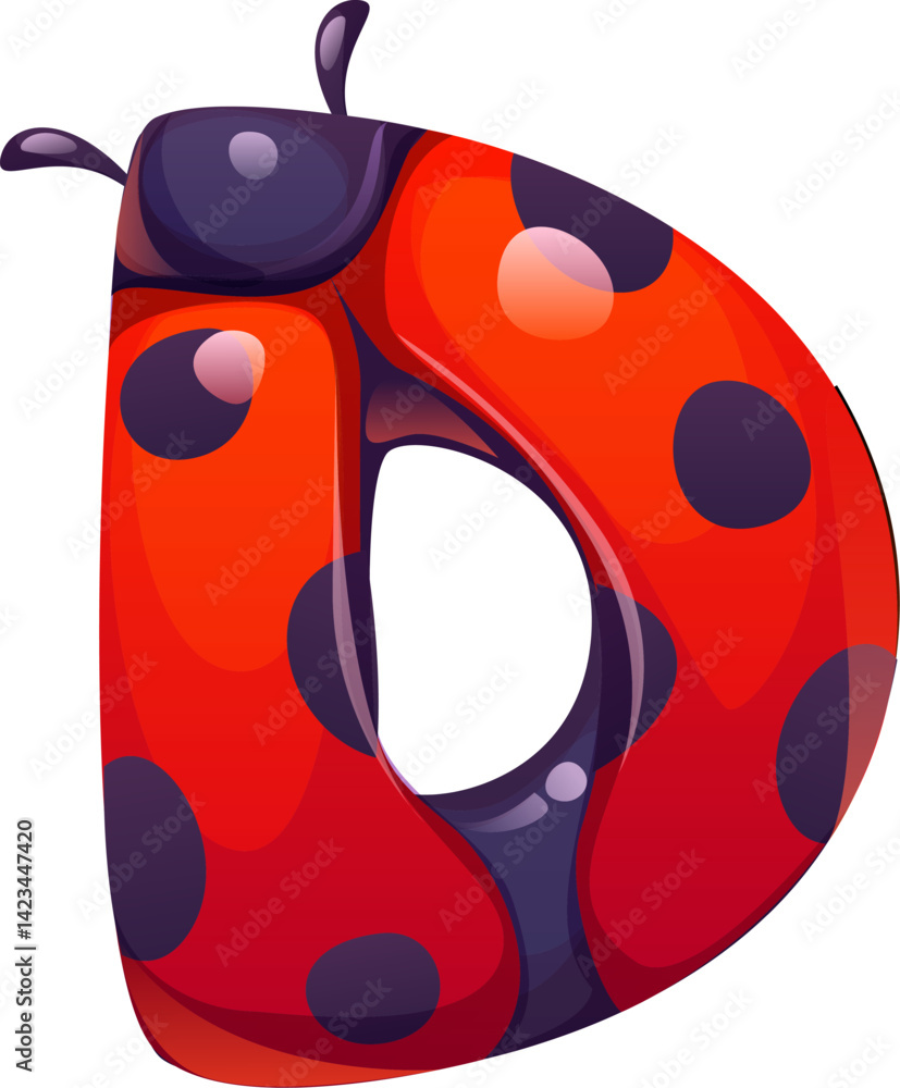 Vector de Stock Ladybug cartoon font letter D. Spring ladybird kids ABC ...