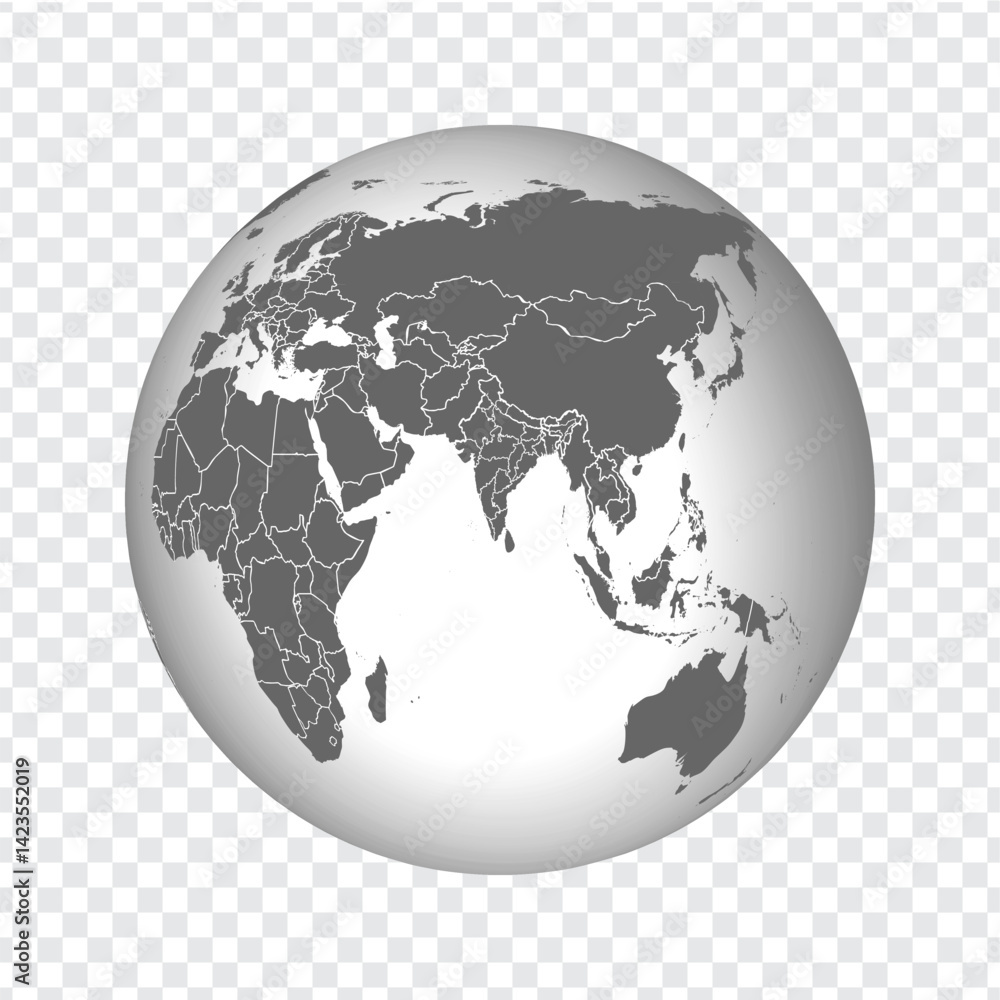 Globe of Earth with borders of all countries and States of India. 3d ...