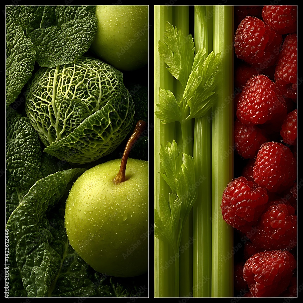 The image shows a split screen of food items. The left side contains ...