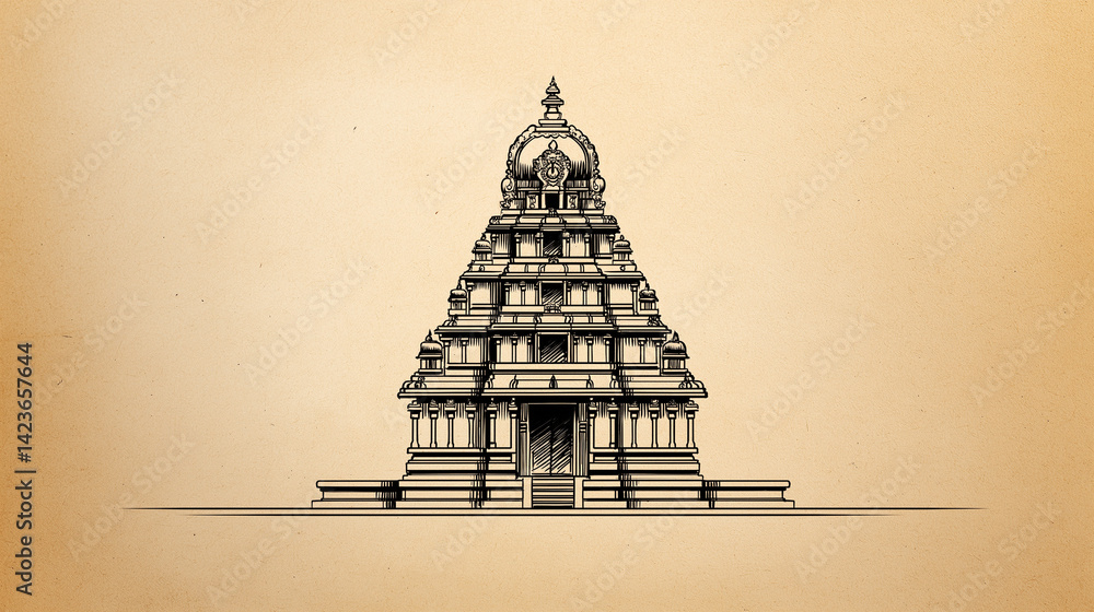 Indian traditional temple architecture illustration line art. Indian ...