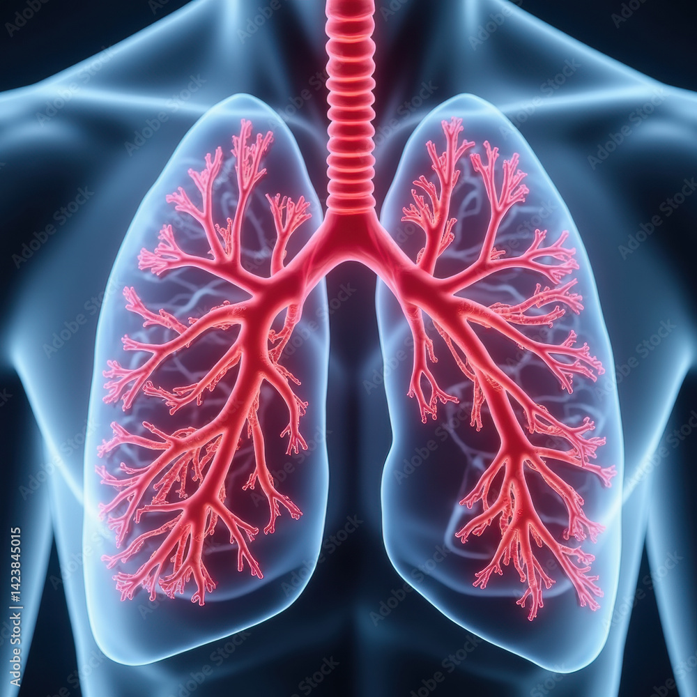 Lungs anatomy illustration showing detailed bronchial tree structure ...