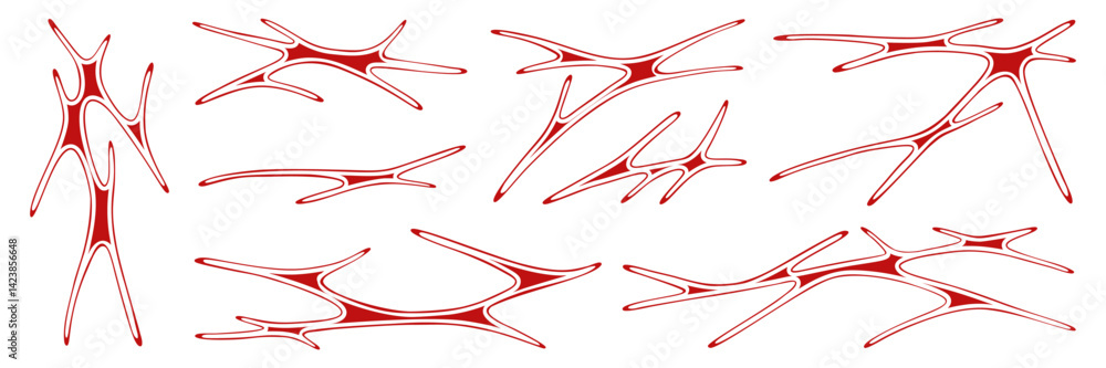 Y2k outline neo-tribal graphic hand drawn element. Red sigilism tattoo ...