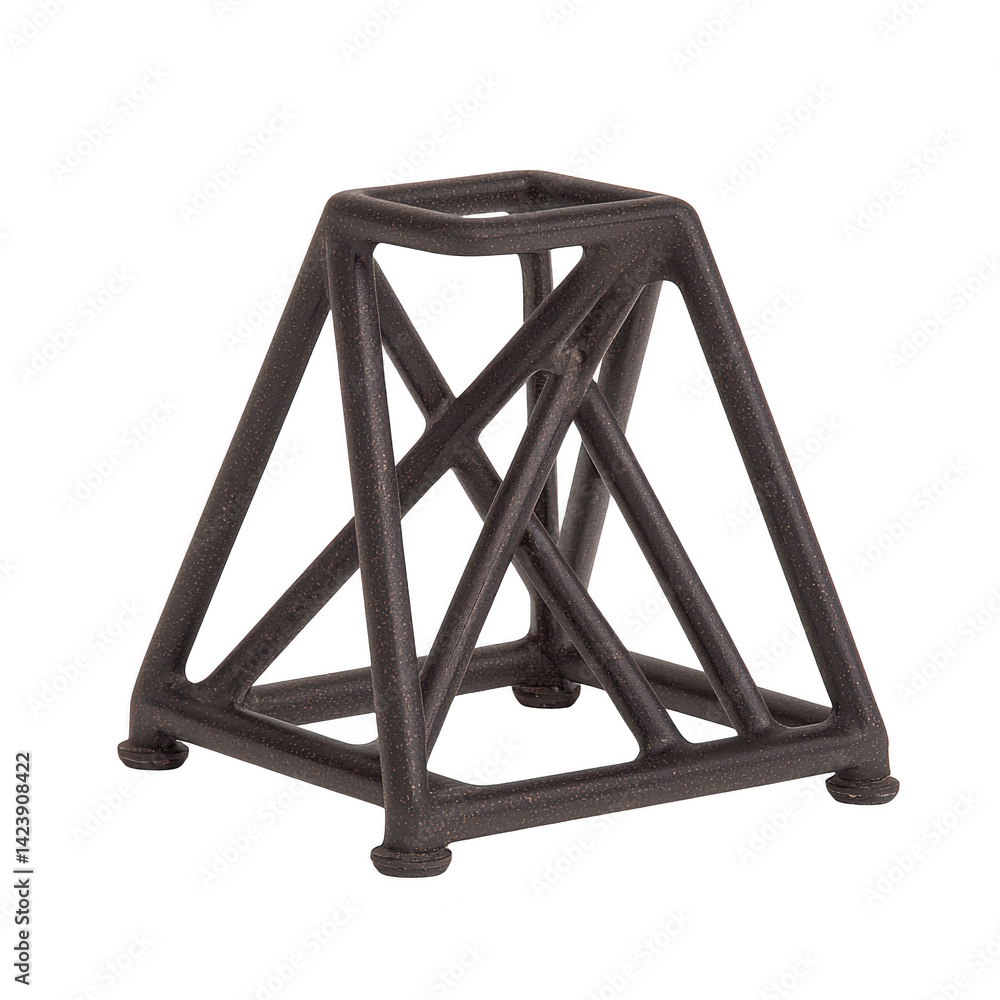 black metal jack stand with triangular base and cross bracing for ...