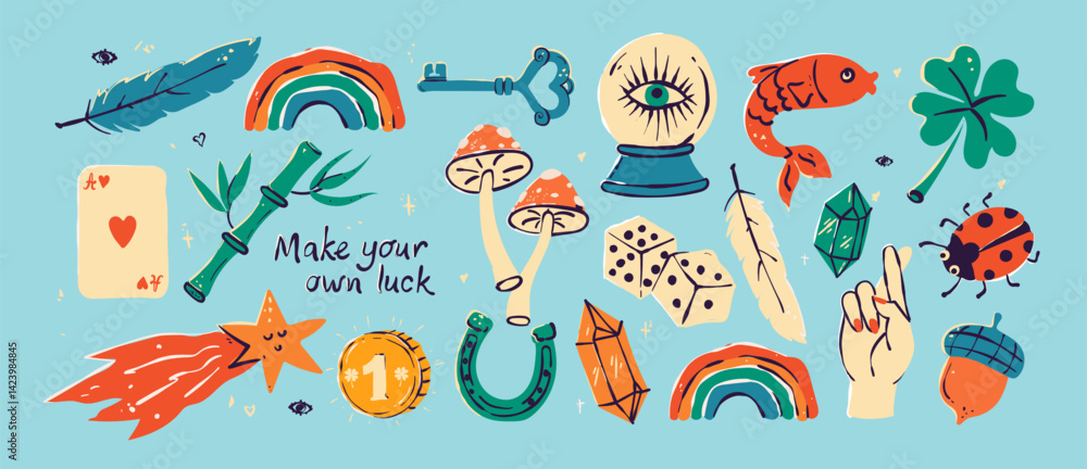 Set of traditional and Asian symbols of good luck. Vector illustrations ...