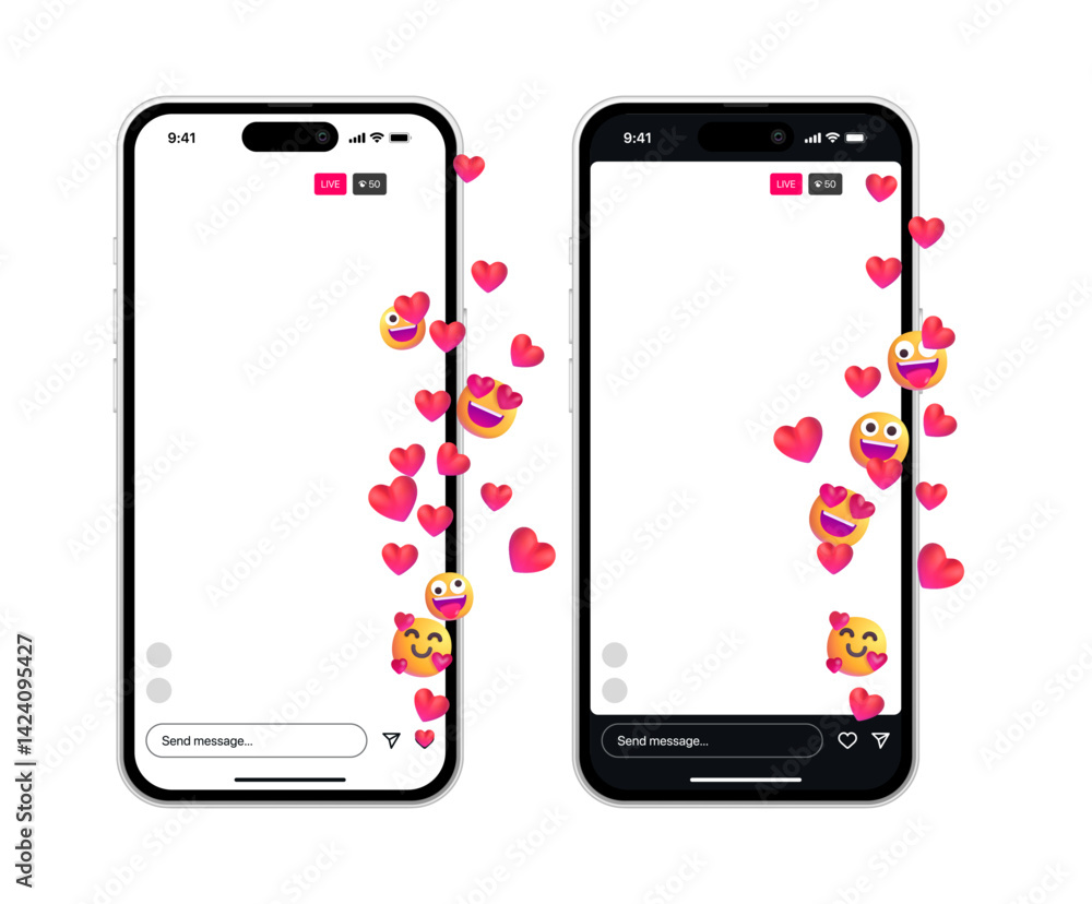 Instagram Live UI template with real-time emoji hearts and animated ...