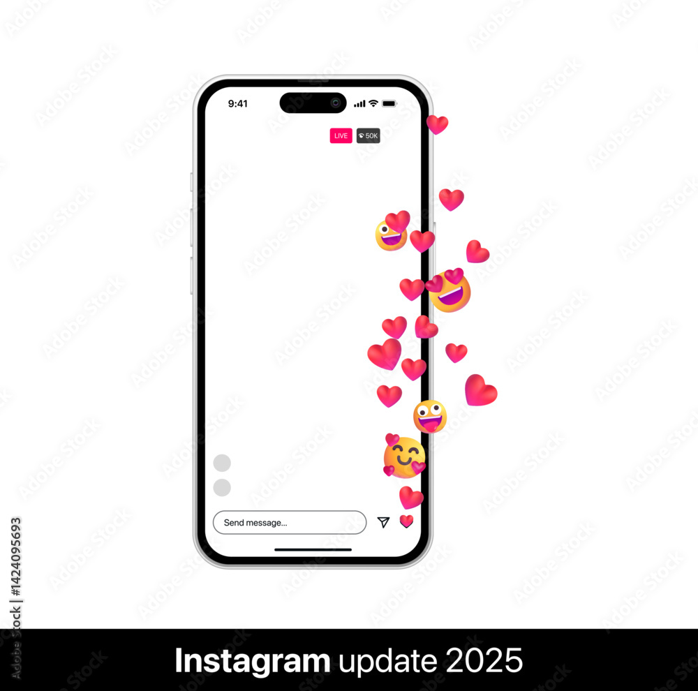 Instagram Live UI template with real-time emoji hearts and animated ...