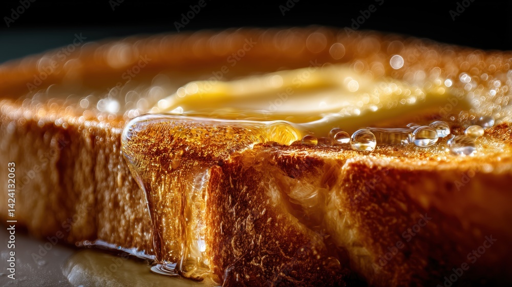 National Lipid Day. Macro photograph of butter melting on hot toast ...
