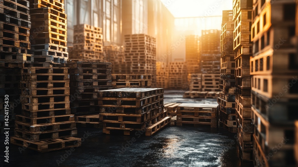 2025 U.S Tariffs impact, text written on piled up pallets. Trade and ...