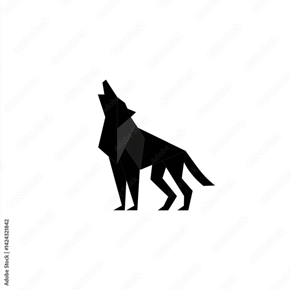 flat dire wolf silhouette logo, howling pose, clean sharp angles ...