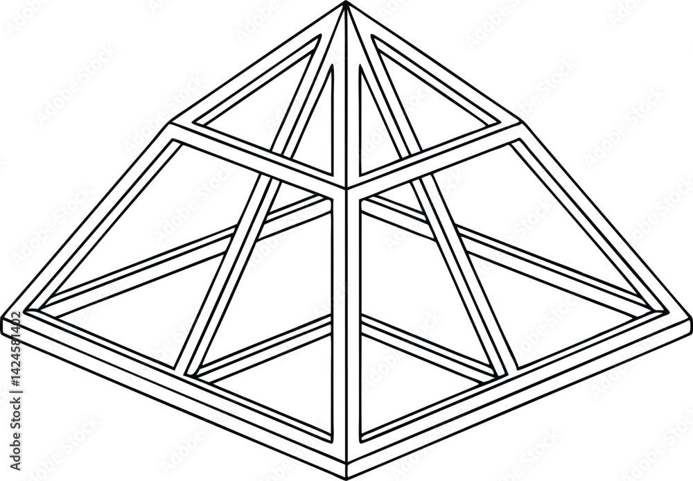 Isometric Pyramid Outline, Structure on a Transparent Background ...