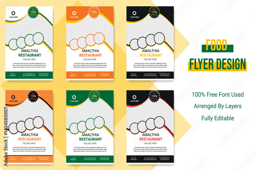 Modern Food Flyer design A4 size Vector Template bundle, 06 in 1 pack ...