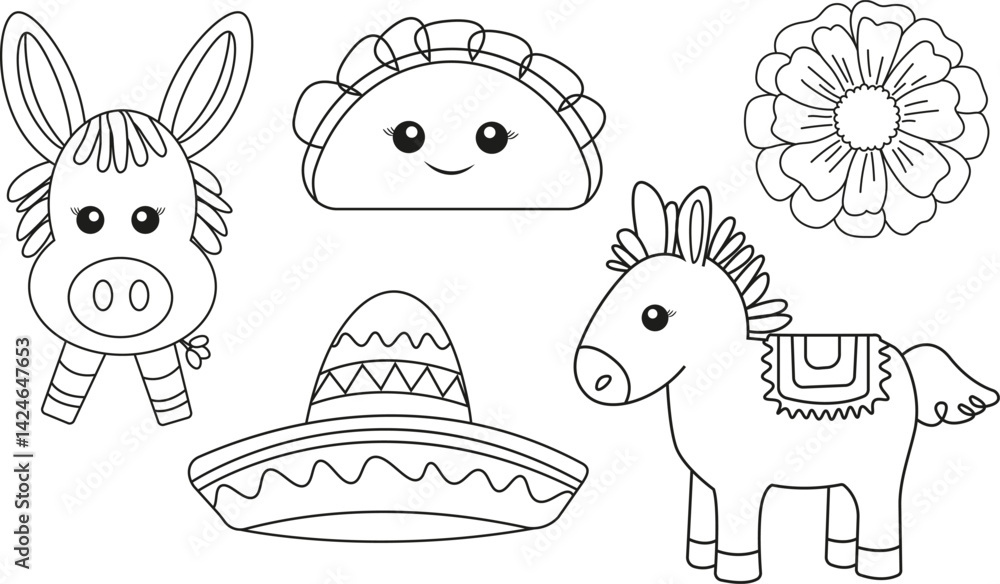 mexican fiesta cinco de mayo clip art set donkey pinata taco sombrero ...