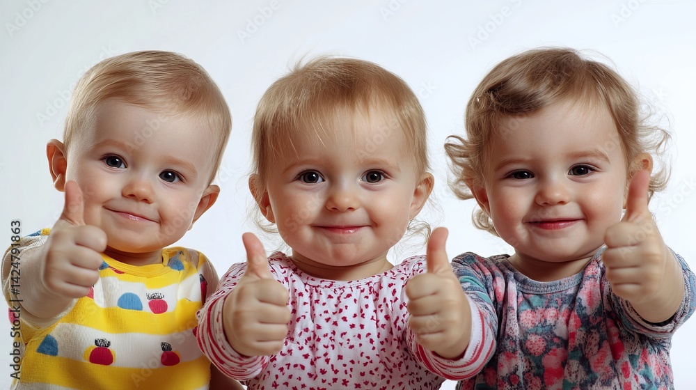 Adorable Triplets Giving Thumbs Up Happy Smiling Babies Positive ...