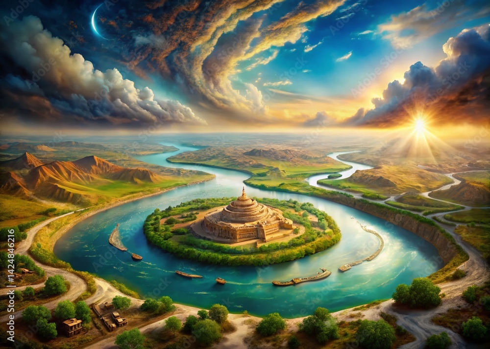 Ancient Mesopotamia Map: Surreal Aerial View of Tigris-Euphrates Rivers ...