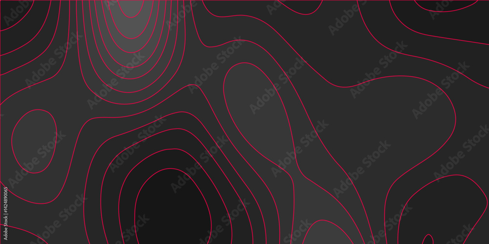 Abstract red and black background with Topographic line map pattern ...